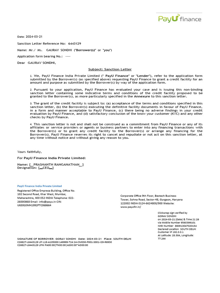 Loan Sanction Letter | PDF | Line Of Credit | Foreclosure