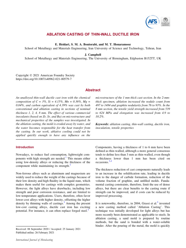 Ablation Casting of Thin-Wall Ductile Iron | PDF | Fracture | Physical Sciences