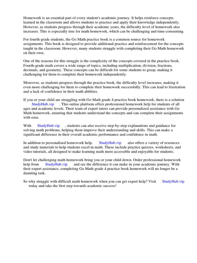 Go Math Grade 4 Practice Book Homework | PDF | Homework | Mathematics