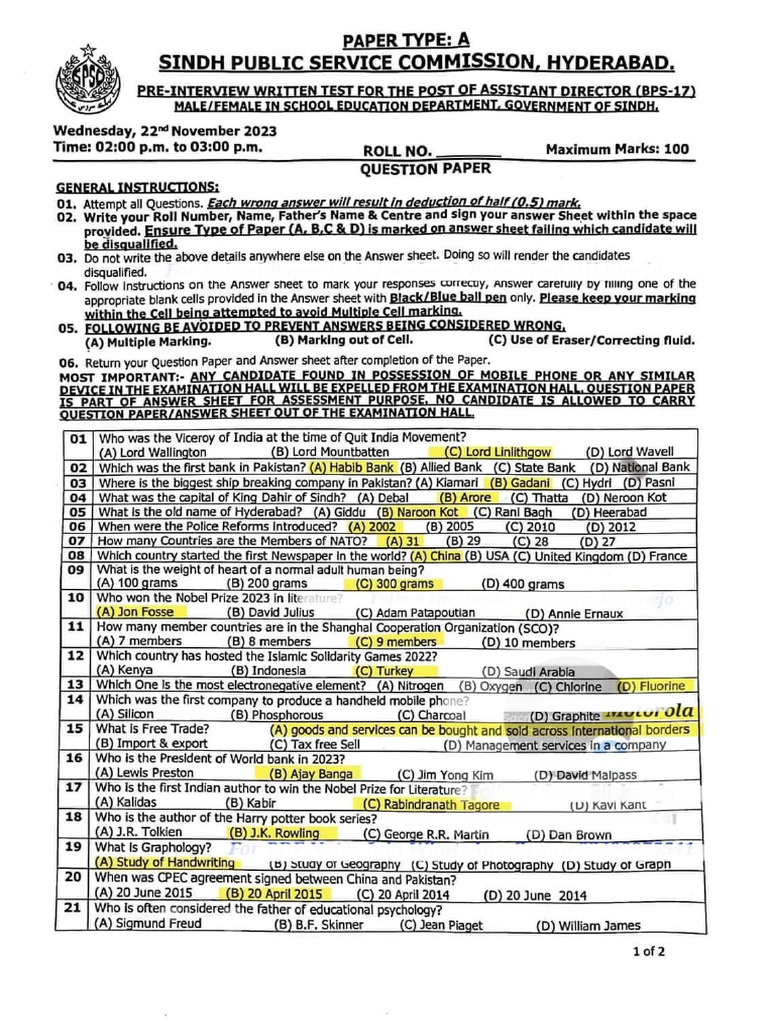 Todays Solved SPSC AD Education Paper (22 Nov 2023) | PDF | Career & Growth