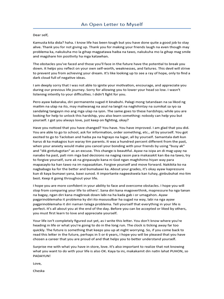 Open Letter To Myself | PDF | Self-Improvement | Wellness