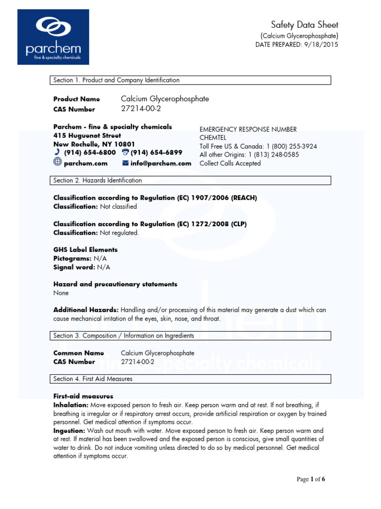 Ghs Calcium Glycerophosphate Msds | Download Free PDF | Firefighter ...