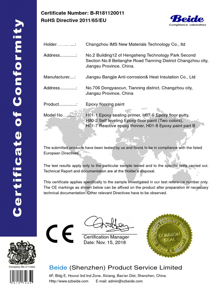 Floor paint-CE Certificate | PDF