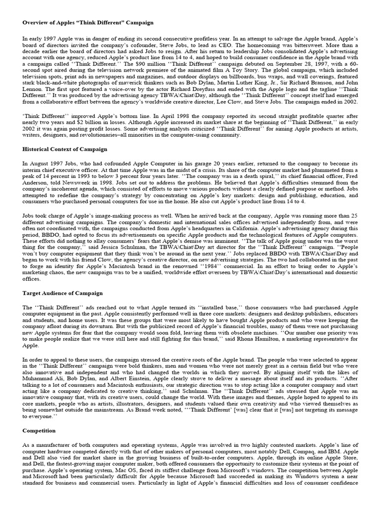 Case Study - Apple's.think Different - Campaign | PDF | Apple Inc. Case Study - Apple's.think Different - Campaign | PDF | Apple Inc.
