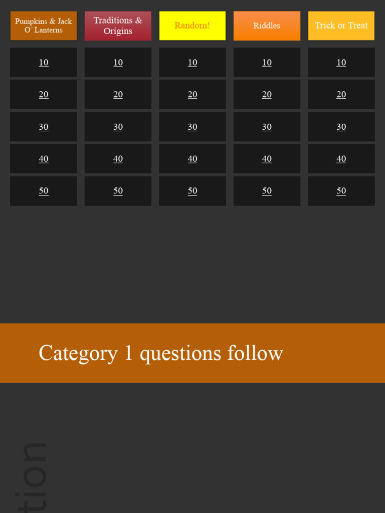 Halloween Jeopardy | PDF | Trick Or Treating | Halloween