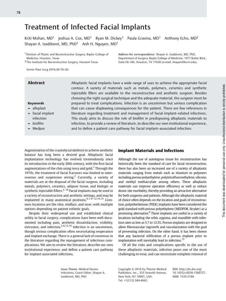 treatment of infected facial implant | PDF | Implant (Medicine) | Surgery treatment of infected facial implant | PDF | Implant (Medicine) | Surgery