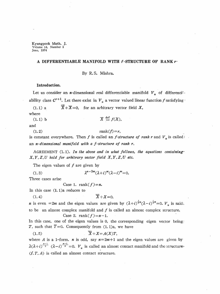 A Differentiable Manifold With F-Structure of Rank R | PDF | Eigenvalues And Eigenvectors | Topology
