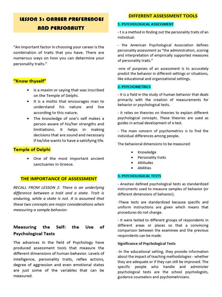 Perdev - Unit 12 Lesson 3 | PDF | Psychology | Psychological Testing