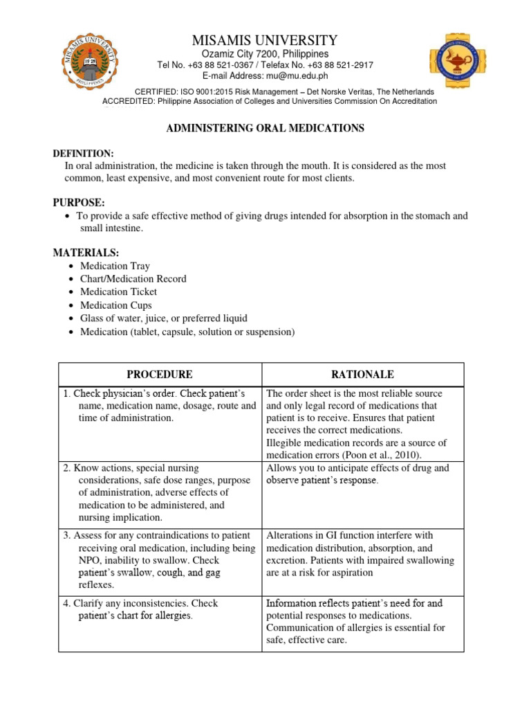 Procedure Oral Medication Administration Revised | PDF | Health Care | Pharmacy