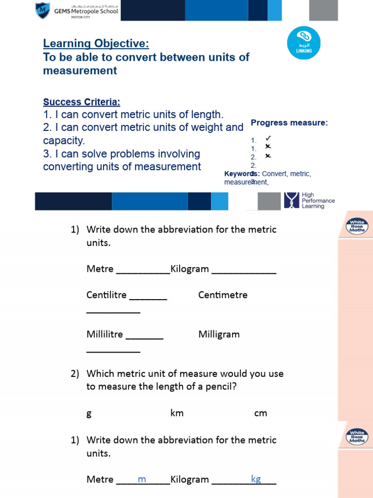 L4 Converting Metric Units | PDF | Litre | Notation