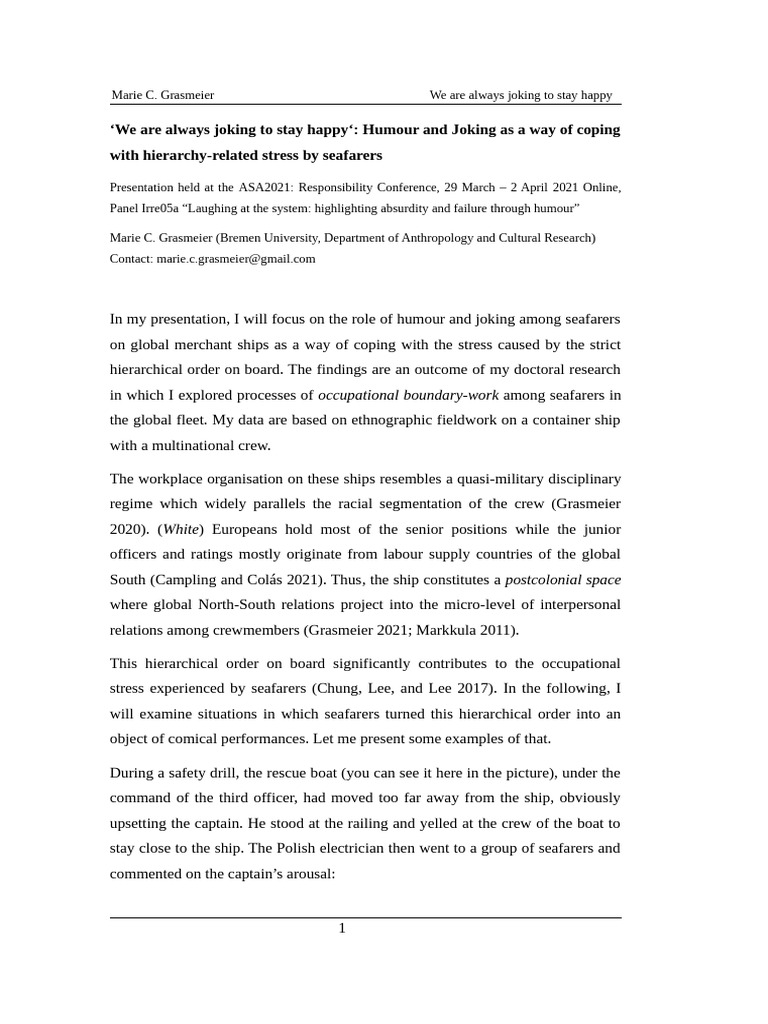 We Are Always Joking To Stay Happy : Humour and Joking As A Way of ...