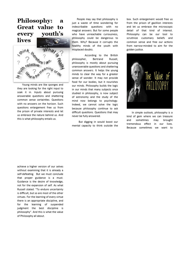 The Value of Philosophy for Youth | PDF | Mind | Liberal Arts Education