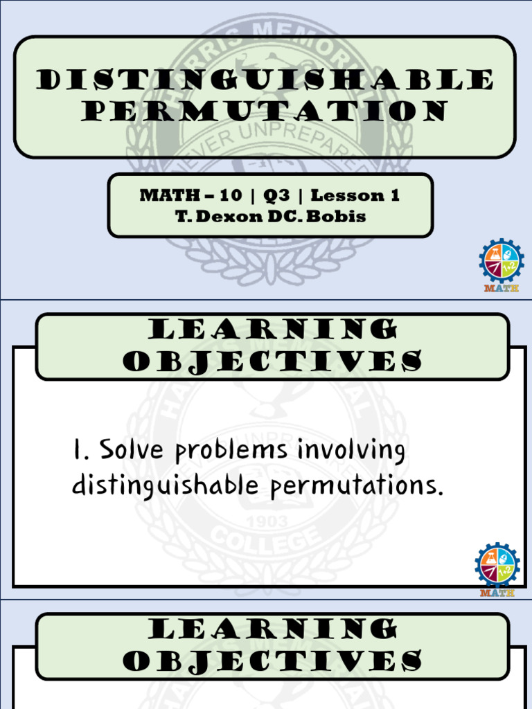 Lesson 1 Distinguishable Permutation Download Free Pdf Combinatorics Mathematical Objects