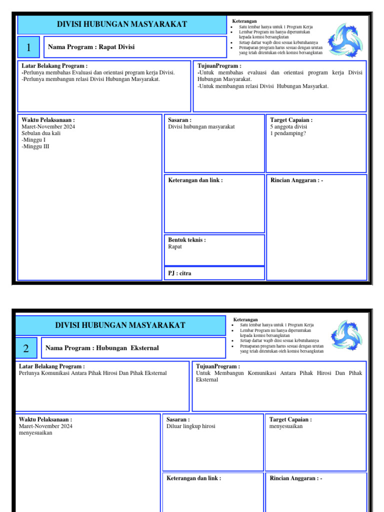 Format - Proker - Jangka - Panjang - Divisi Humas | PDF