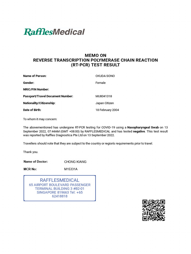 Memo On Reverse Transcription Polymerase Chain Reaction (RT-PCR) Test ...