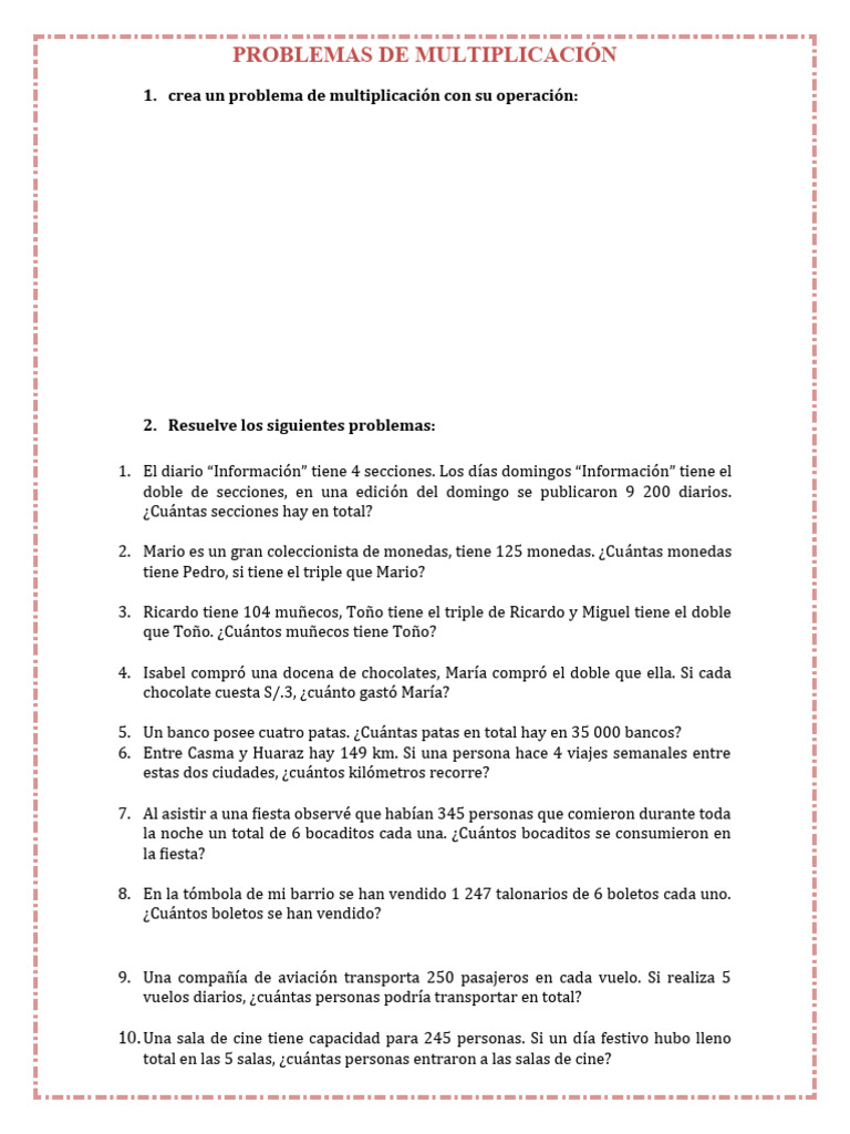 Problemas de Multiplicación para Niños | PDF