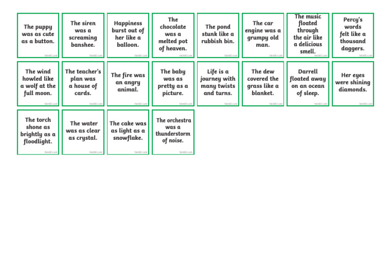 GAME Metaphor and Simile - Matching Cards | PDF
