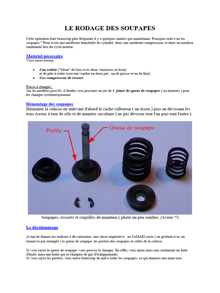 Rodage des soupapes : guide pratique | PDF | Organe d'un moteur à ...