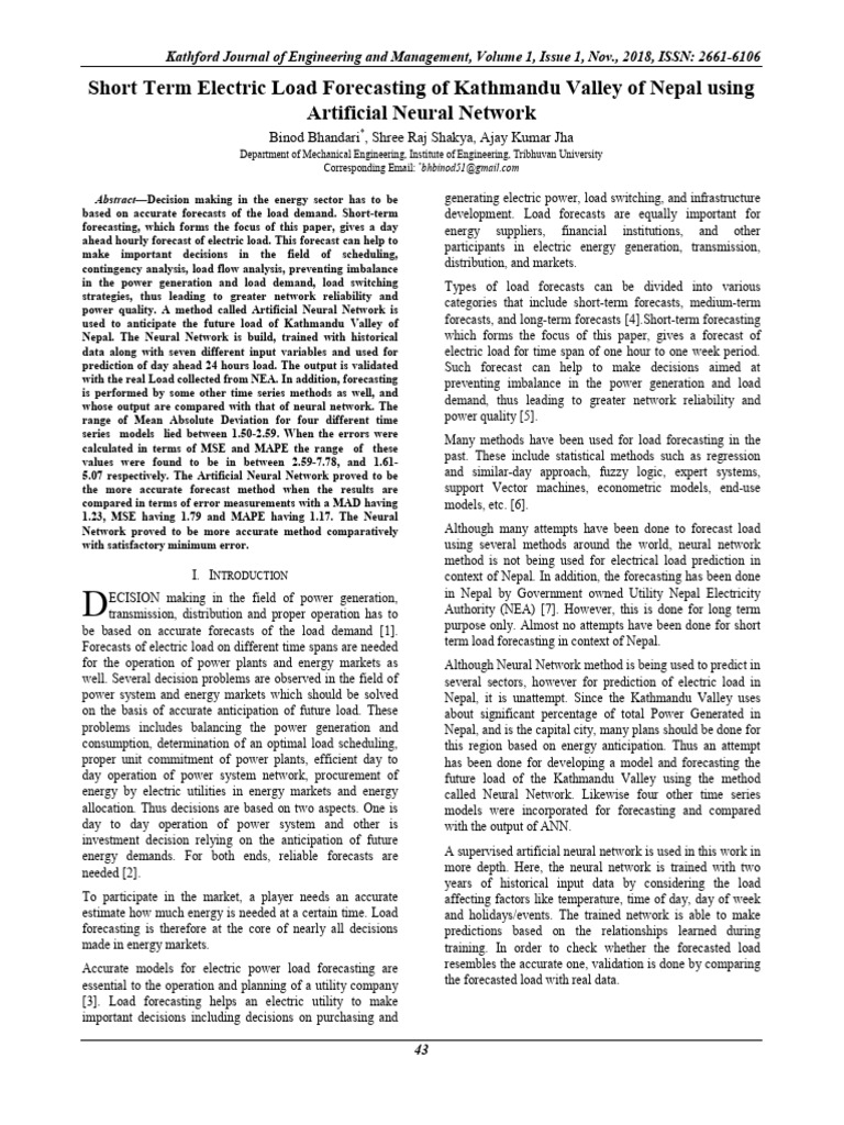 Short Term Electric Load Forecasting of | PDF | Artificial Neural ...