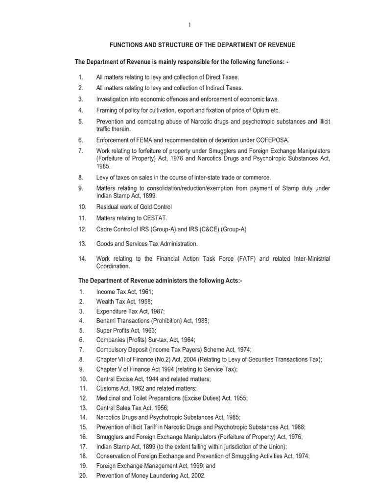 Functions and Structure of The Department of Revenue The Department of ...