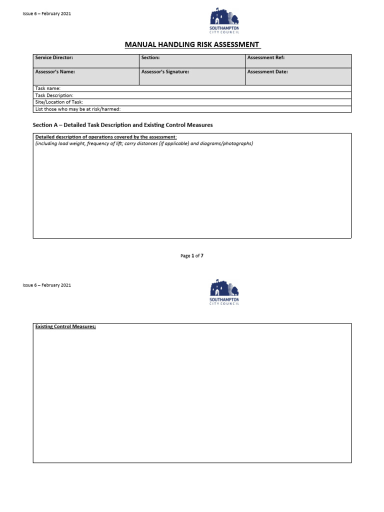 Manual Handling Risk Assessment | PDF | Occupational Safety And Health ...