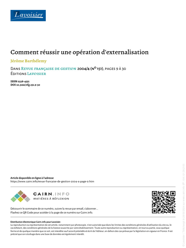 Réussir l'externalisation d'activités | PDF | Sous-traitance | Coût de transaction