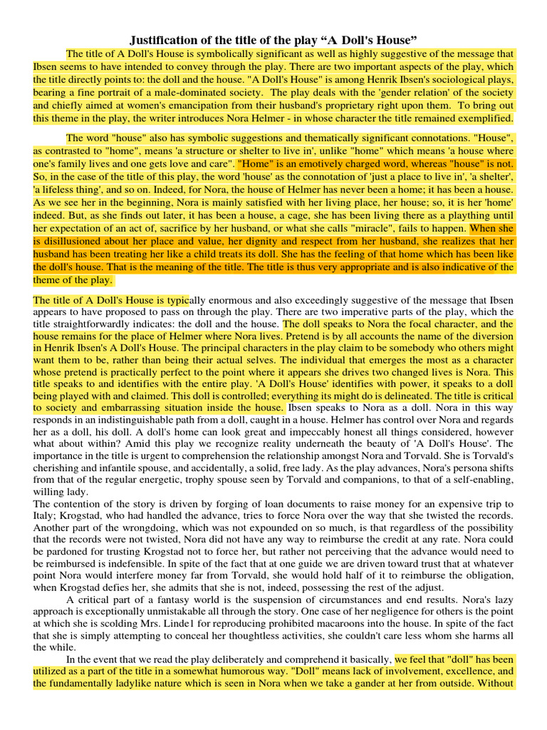 A Doll's House Justification of Title | PDF | A Doll's House