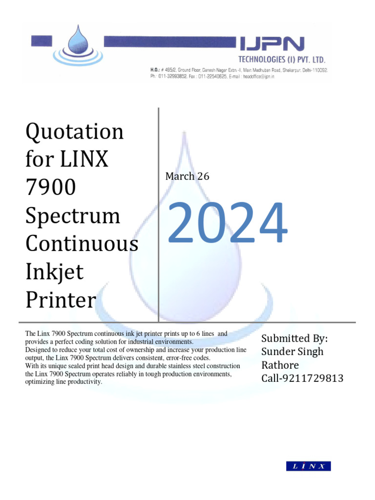 003 - Quotation - Linx 7900 Spectrum Imperial Auto Industries | PDF | Printer (Computing) | Barcode