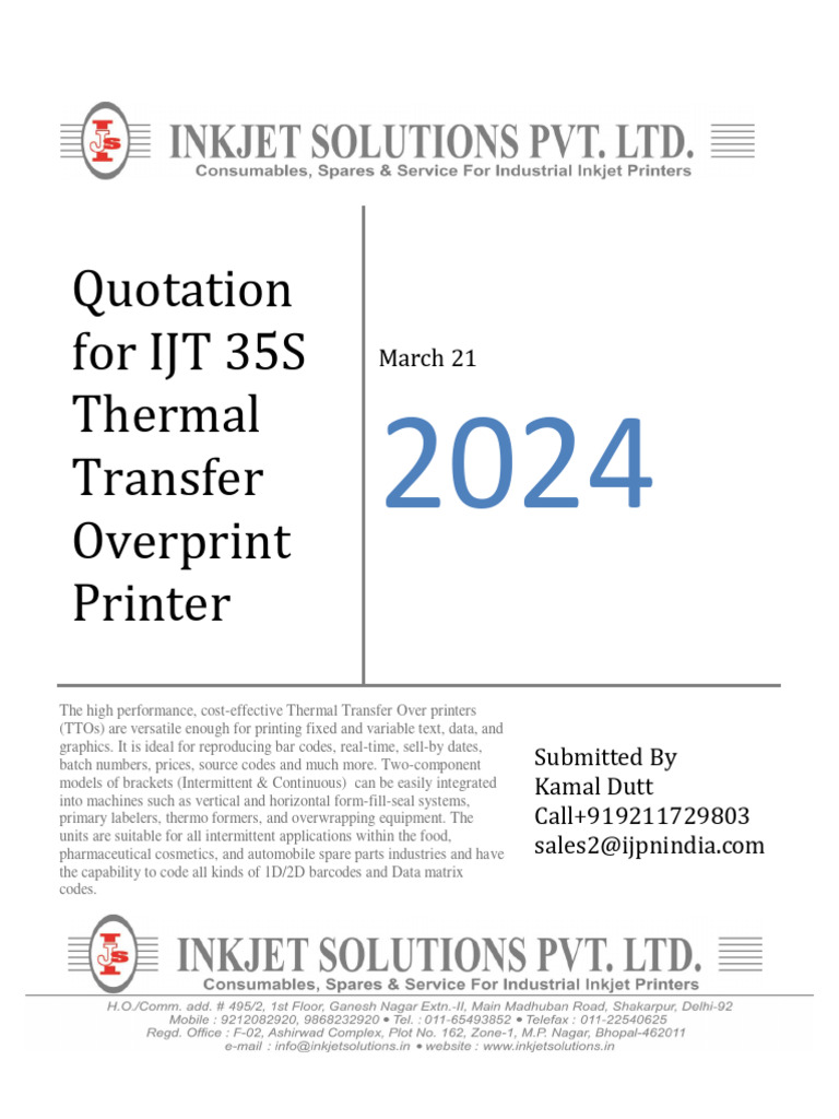 001 Quotation TTO TBJ Impex | PDF | Printer (Computing)