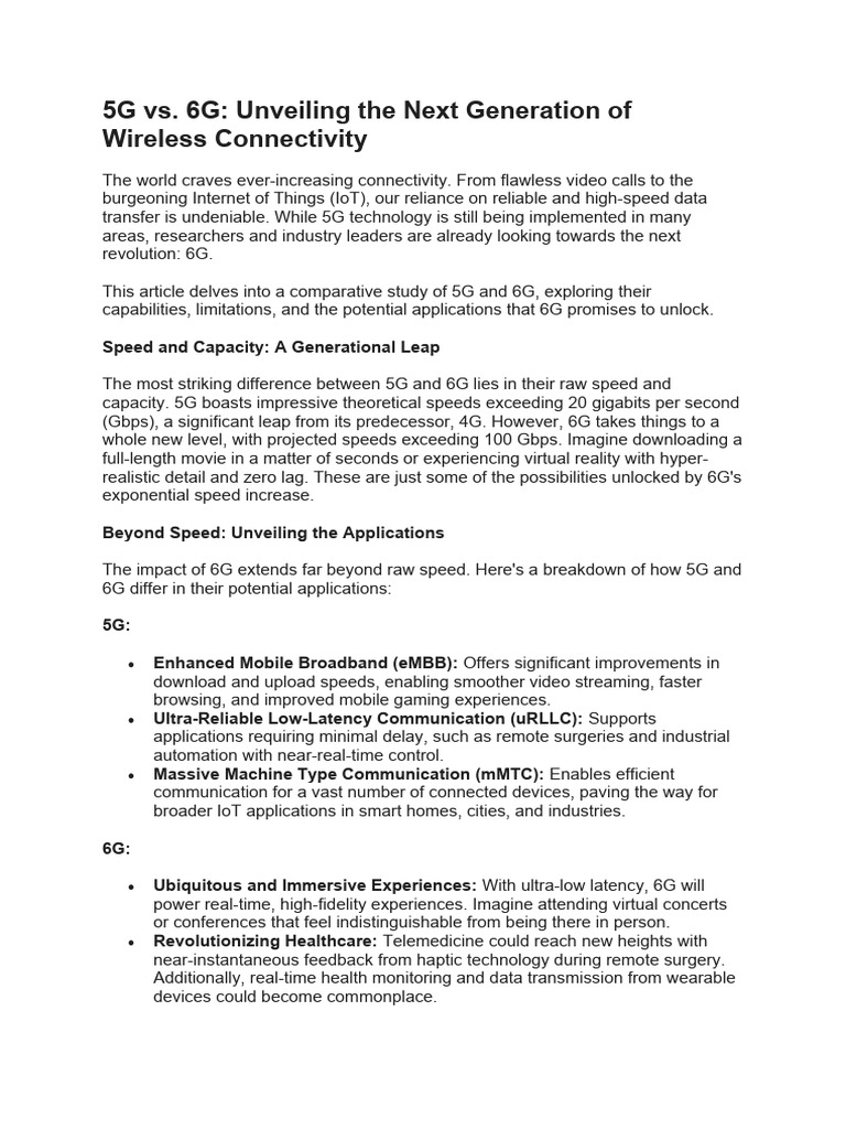 5G vs. 6G: Unveiling The Next Generation of Wireless Connectivity | Download Free PDF | Internet ...
