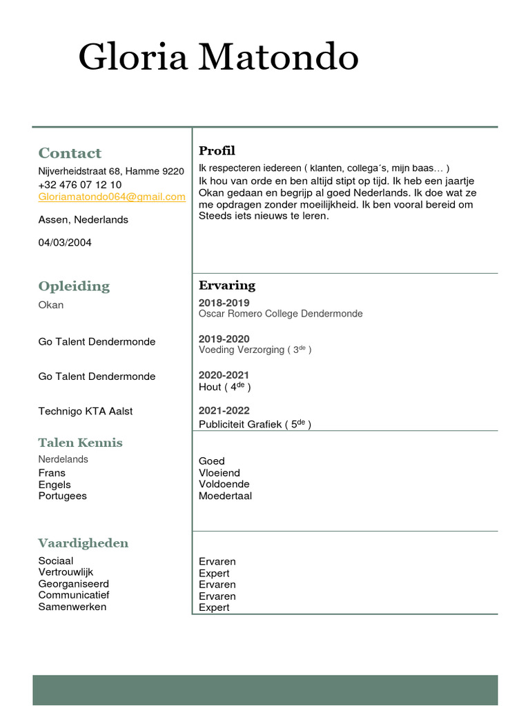 Gloria Matondo CV | PDF