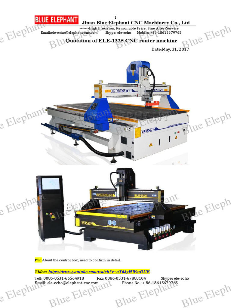 ELE-1325 CNC Router Quotation Details | PDF | Machines | Equipment