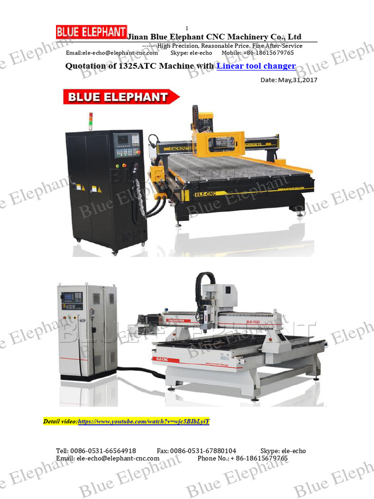 Detail quotation of ATC1325 cnc router machine with Siemens control ...