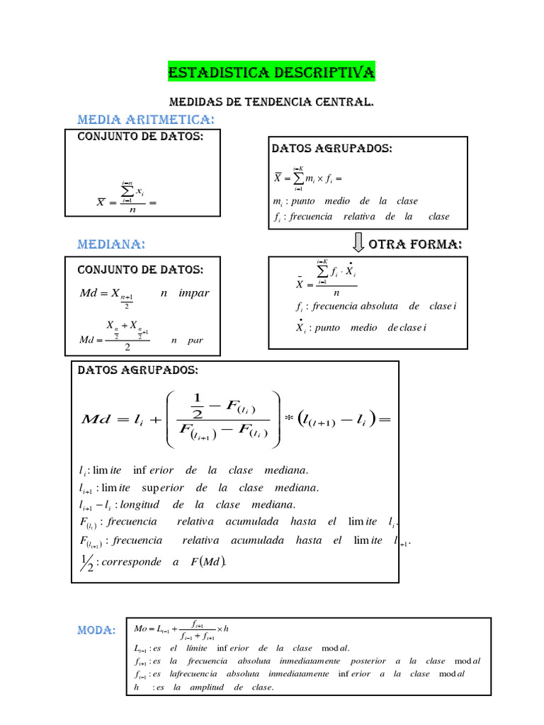 Formulas Eva 2019 | PDF | Mediana | Distribución normal