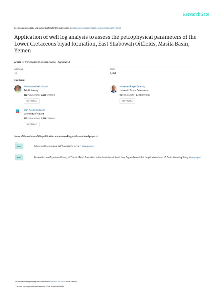 Application of Well Log Analysis To Assess The Petrophysical Parameters of The Lower | PDF ...