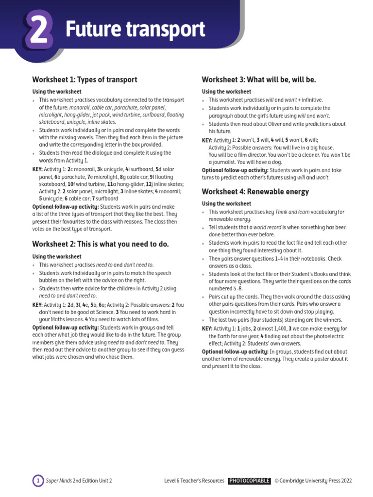 SM2ed Teacher's Resources Worksheet C L6 U2 | PDF | Renewable Energy