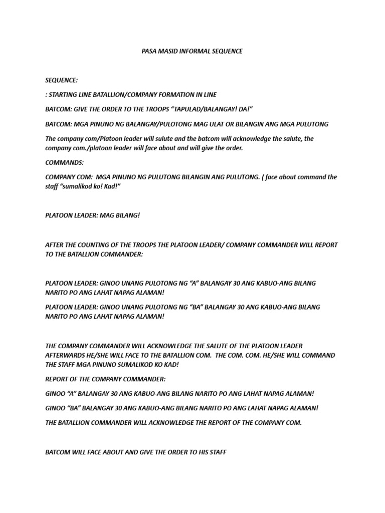 Pasa Masid Informal Sequence | PDF