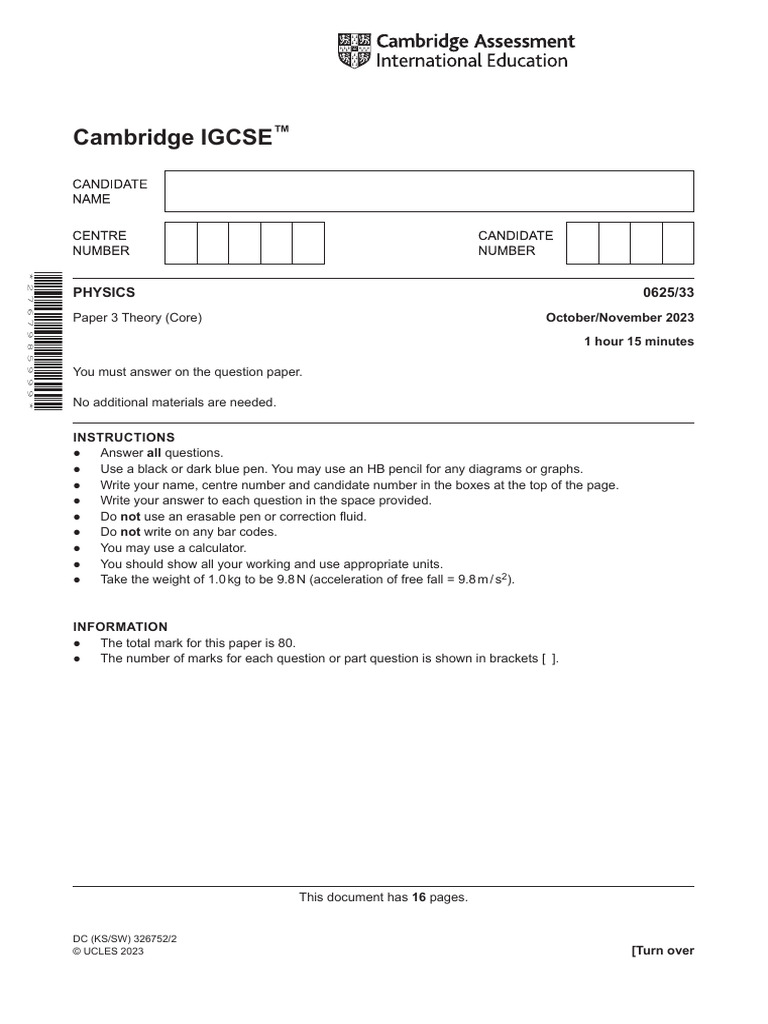 0625 - w23 - QP - 33 IGCSE Physics Past Paper | PDF | Atoms ...