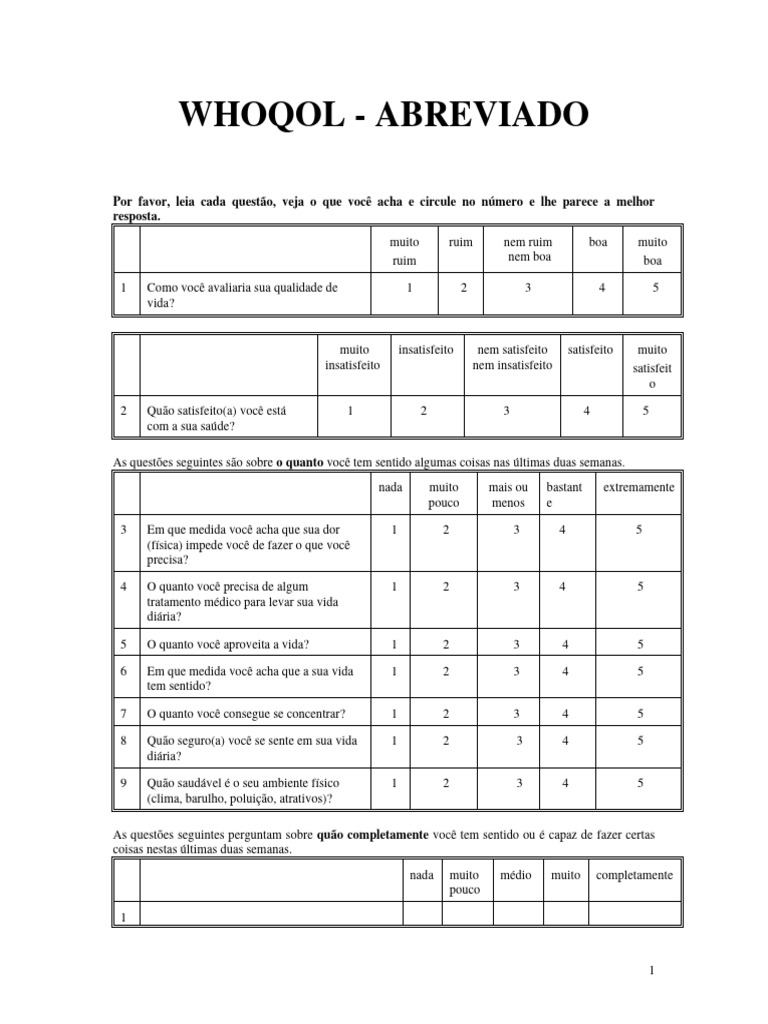 Questionário Whoqol Abreviado | PDF