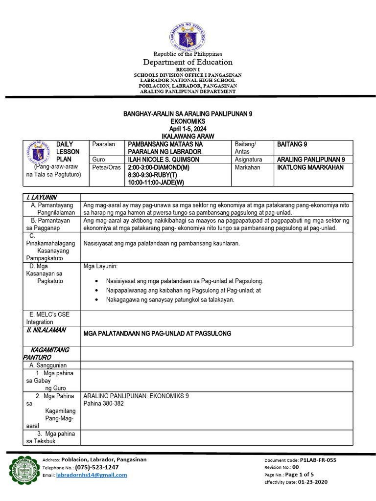 Sdlp-Mga Palatandaan Tungkol Sa Pag-Unlad at Pagsulong | PDF