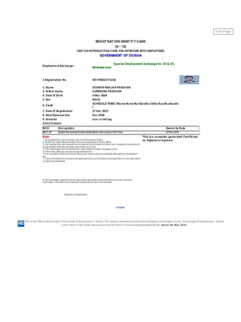 X-10 - Registration Identity Card | PDF