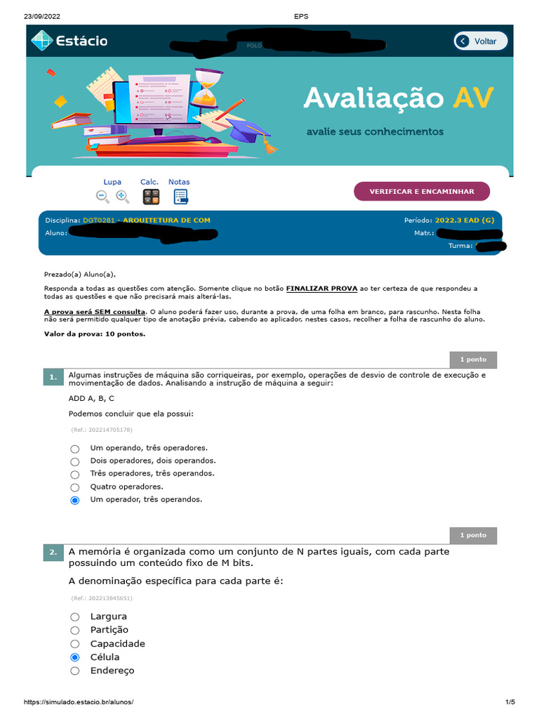 Prova Arquitetura de Computadores | PDF | Microprocessador | Arquitetura de computadores