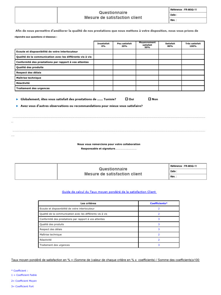 Questionnaire de Satisfaction Client | PDF