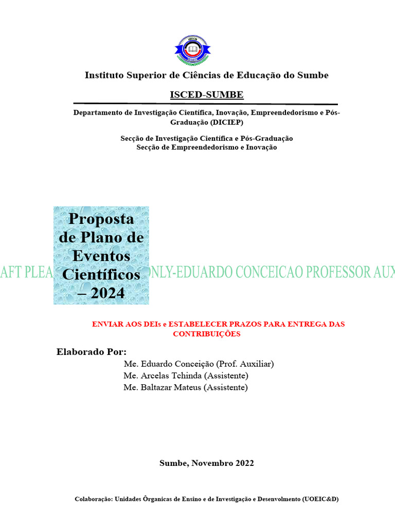 Plano Geral de Eventos Cientificos 2022-2027 Isced-Sumbe | PDF ...