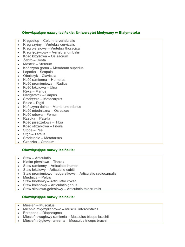 Obowiązujące Nazwy Łacińskie | PDF