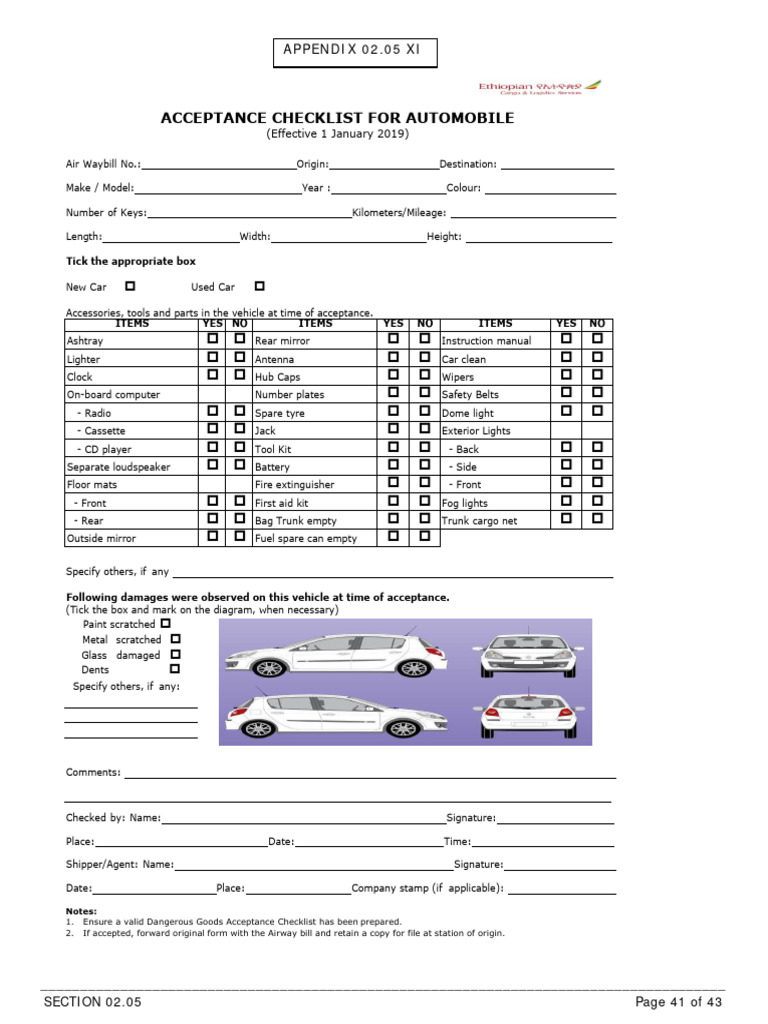 Acceptance Checklist For Automobile | PDF