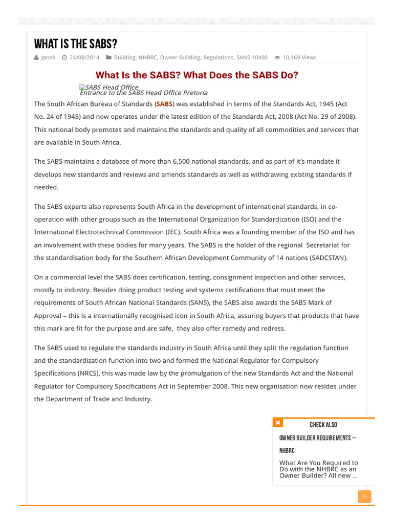 What Is The SABS - SANS10400-Building Regulations | PDF