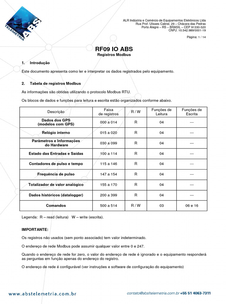 Modbus RF09 IO 160317 PT | PDF | Armazenamento de dados de computador ...