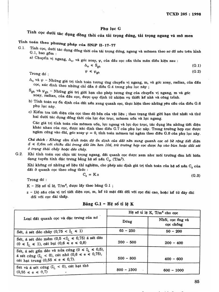 (TCVN 205-98) Phuluc G - Coc Chiu Luc Ngang | PDF