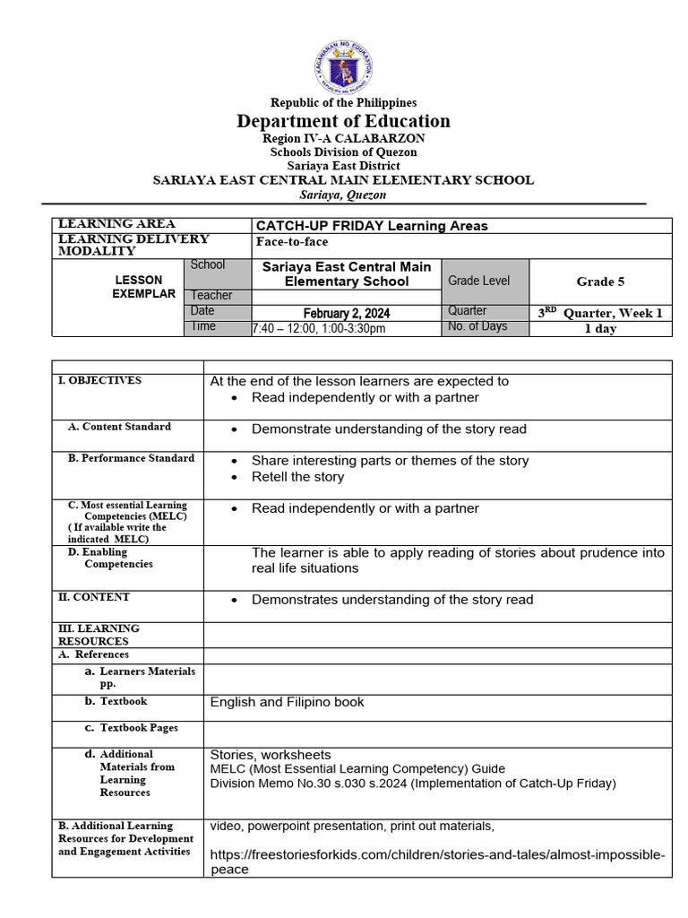 Grade 5 Catch Up Friday | PDF | Learning | Cognition